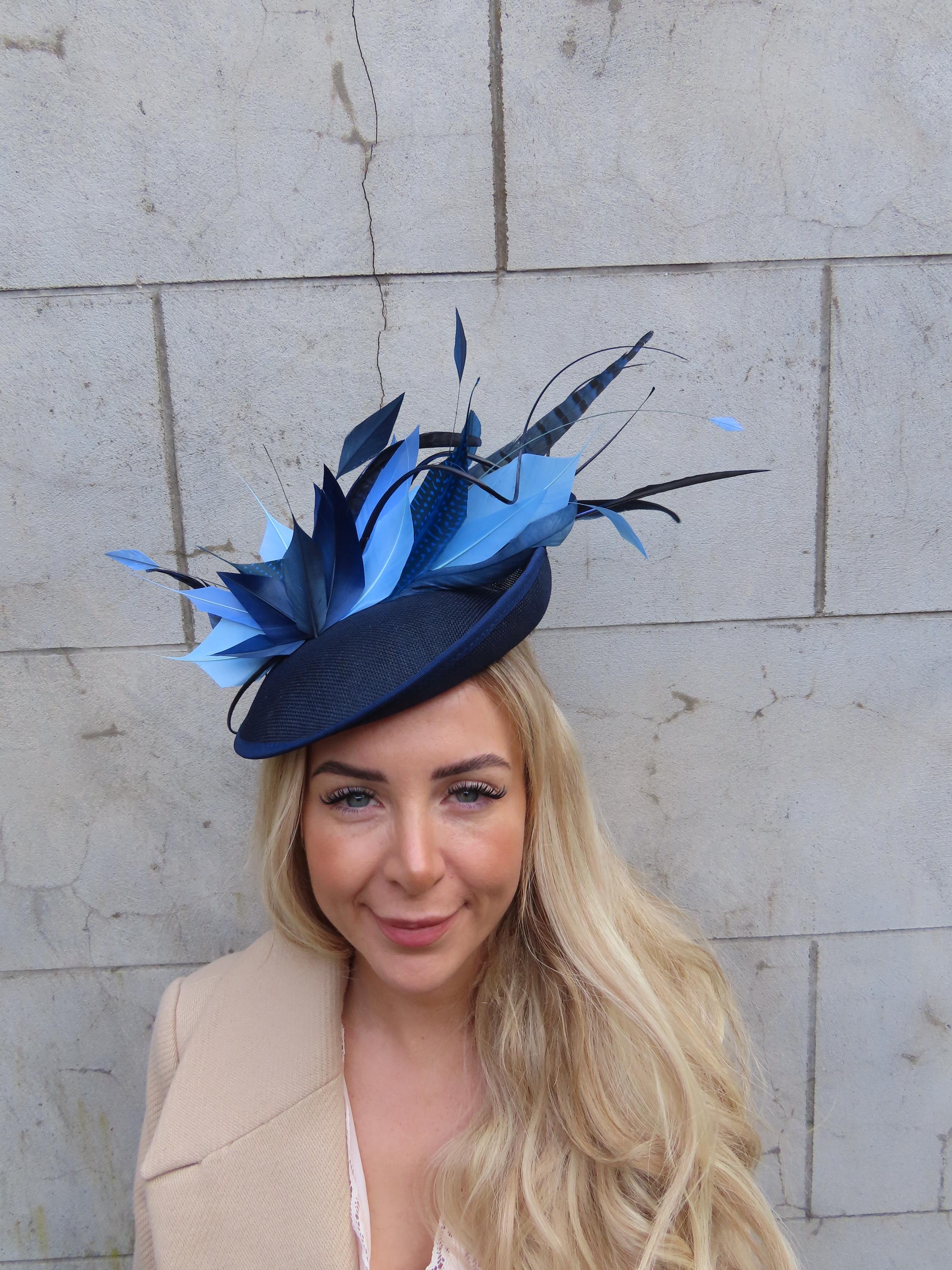 Navy Blue Cornflower Light Blue Statement Feather Fascinator Disc ...