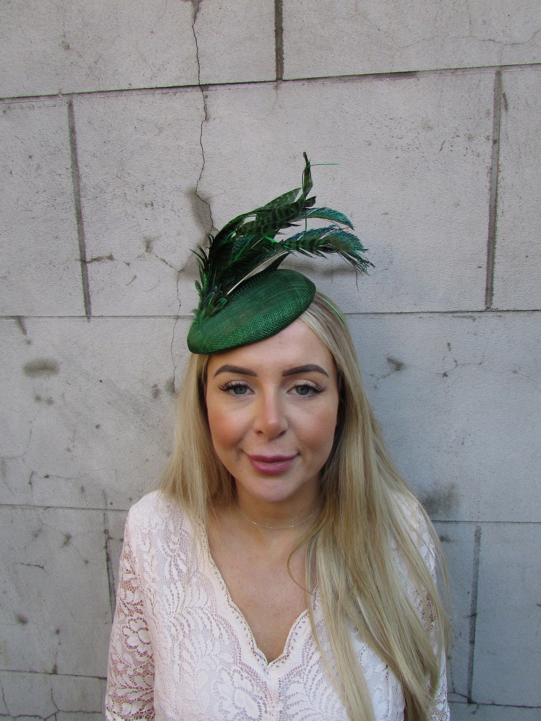Emerald Green Peacock Feather Fascinator Sinamay Pillbox Hat Fascinator Headpiece Races Wedding