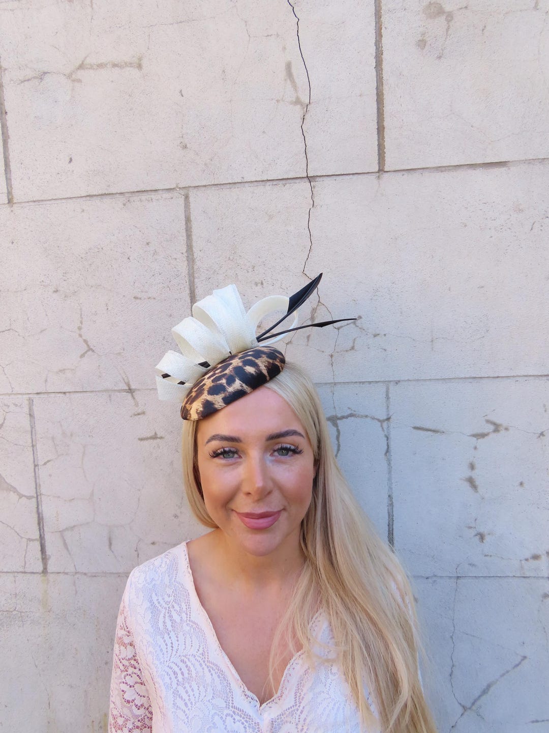 One off Piece - Leopard Print Velvet & Ivory Cream Statement Feather ...