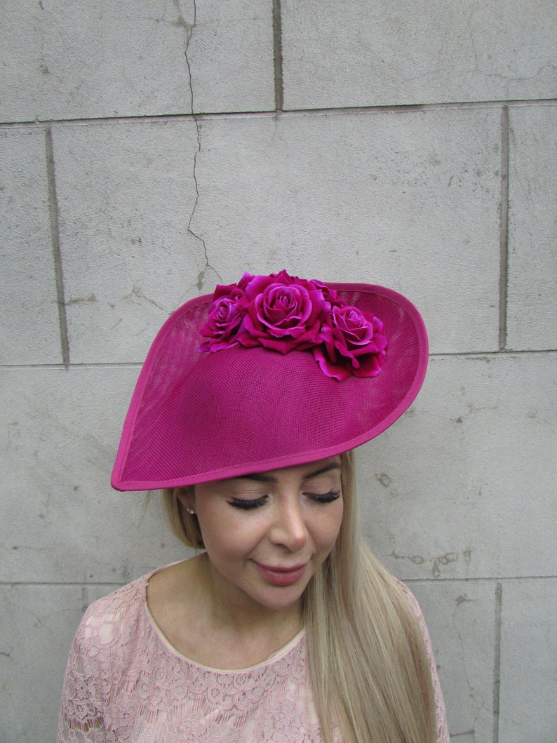 Large Dramatic Magenta Pink Flower Teardrop Fascinator Hat Races ...