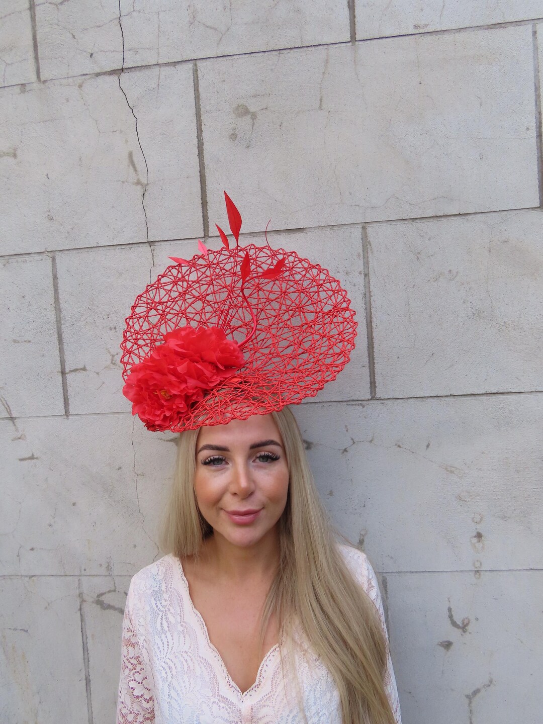 Large Red Flower Feather Hat Fascinator Wedding Races Headband ...