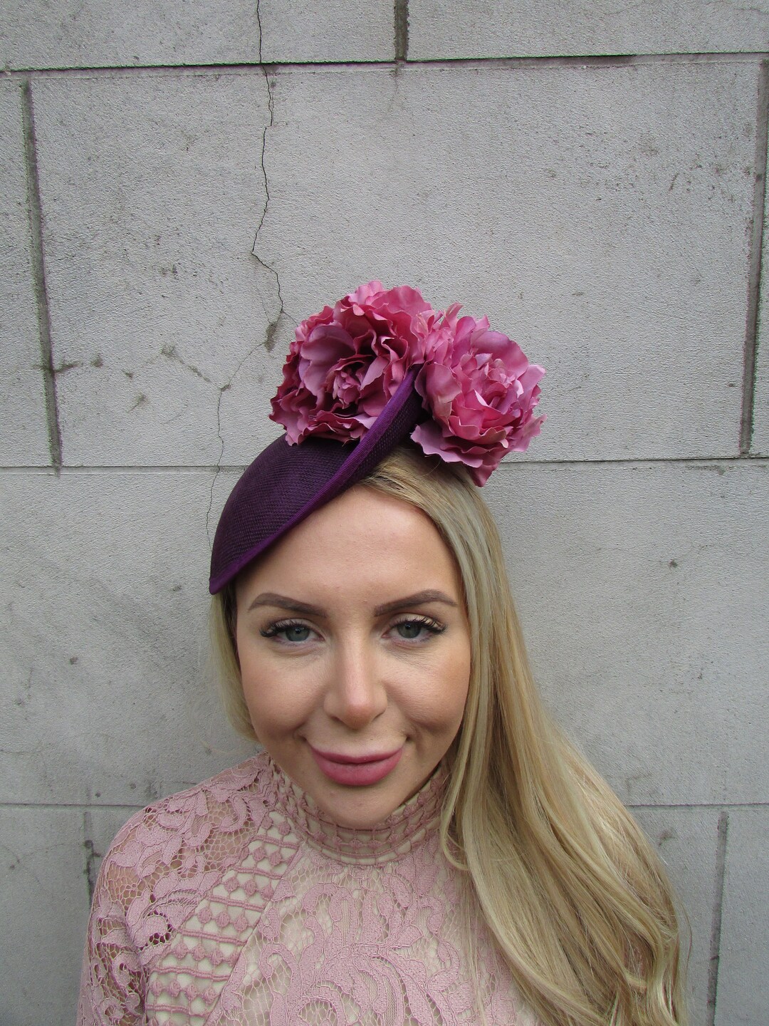 Plum Grape Purple Flower Fascinator Hat Saucer Disc Aubergine Grape ...