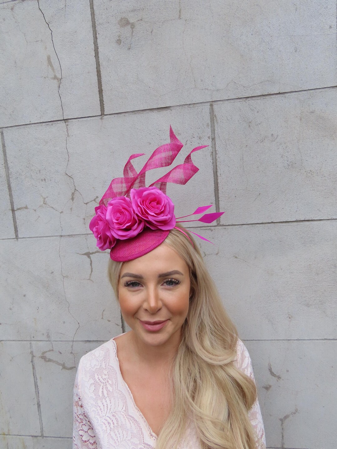 Pink Sinamay Rose Flower Feather Hat Fascinator Races Wedding Guest ...