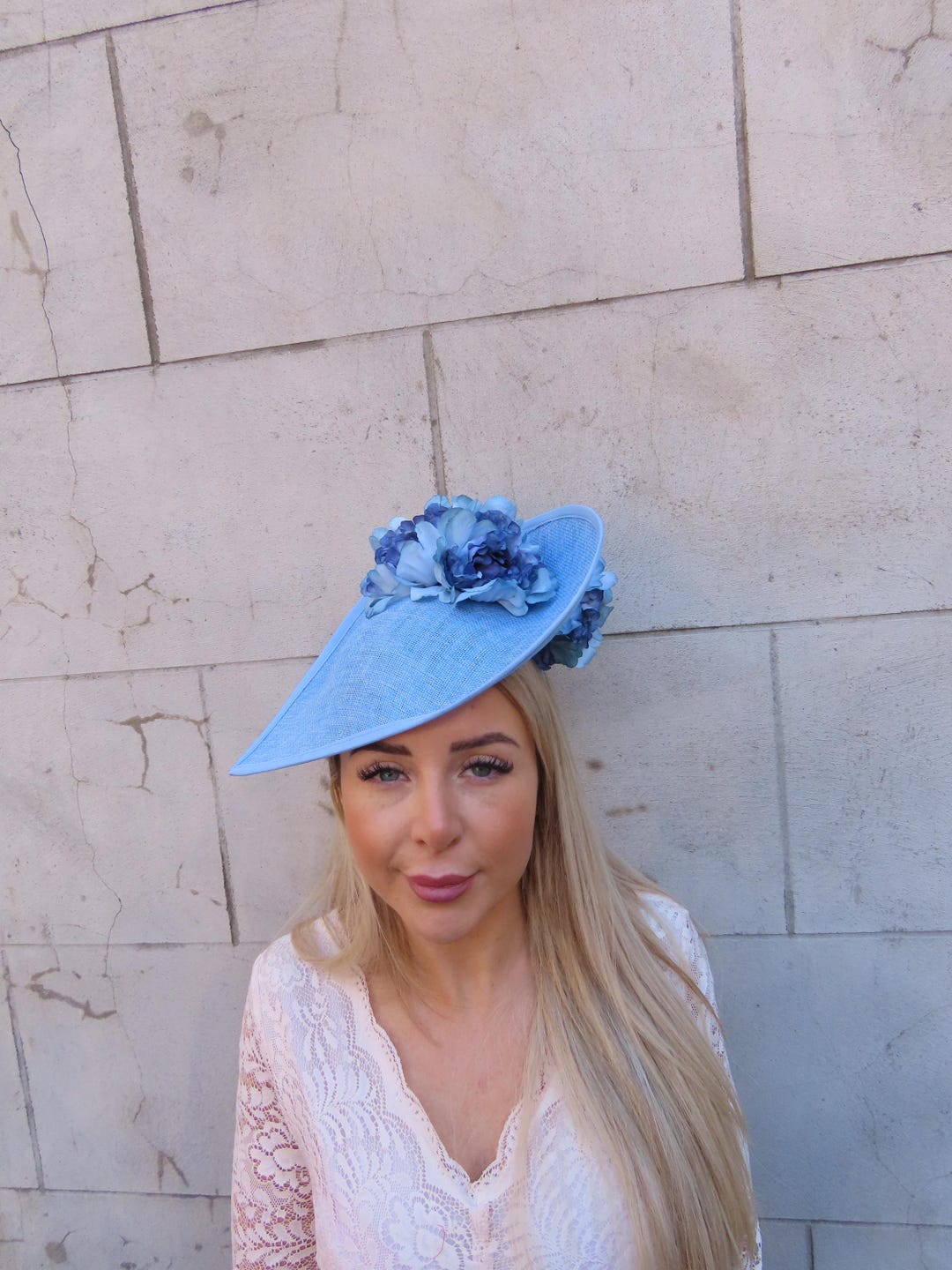 Large Light Blue Cornflower Blue Flower Teardrop Fascinator Hat Races ...