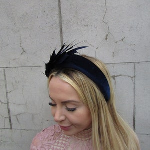 Navy Blue Feather Velvet Padded Headband Fascinator Headpiece Hat ...
