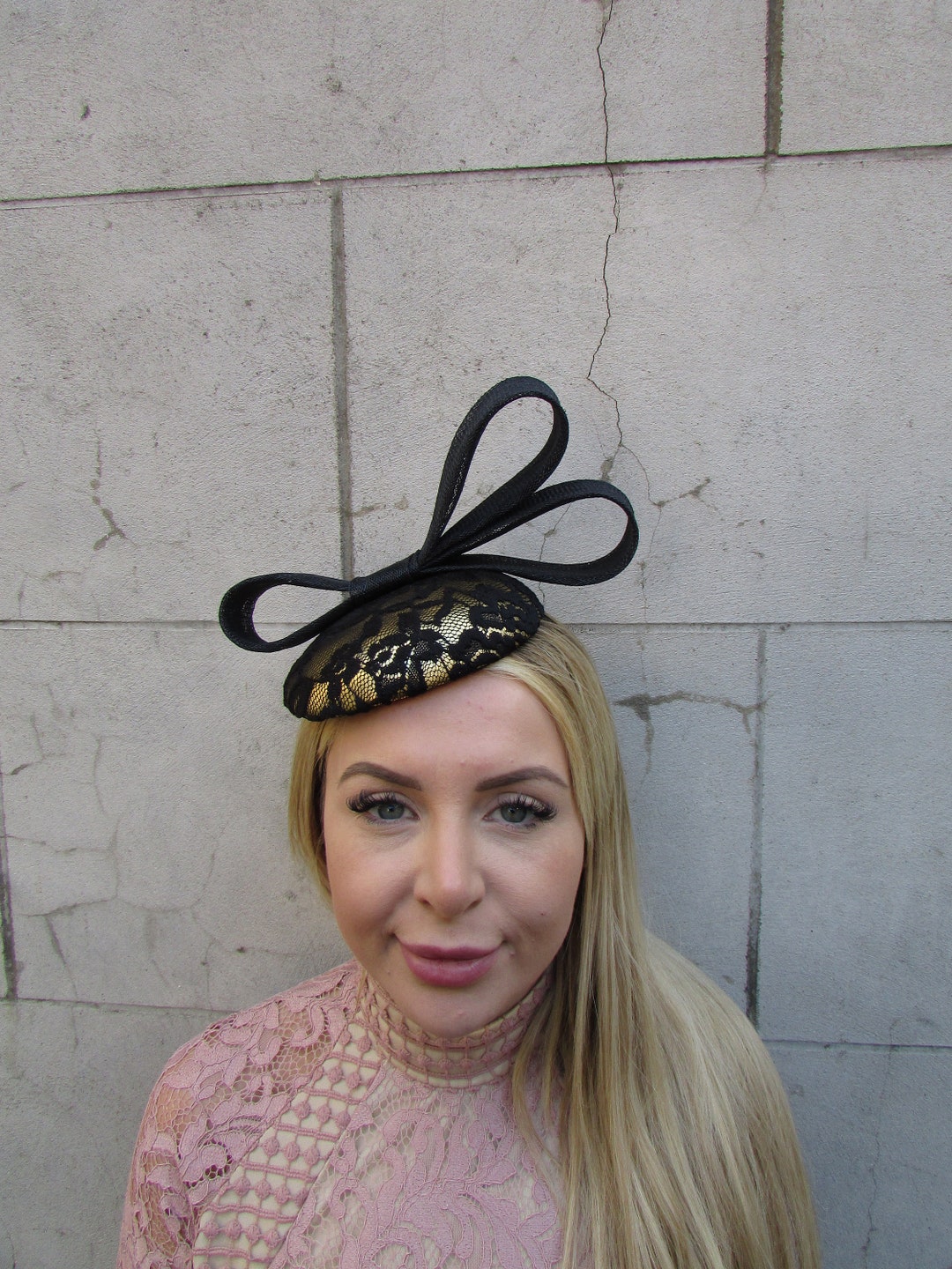 Black & Gold Lace Fascinator Hat Headband Wedding Guest Races Hair ...
