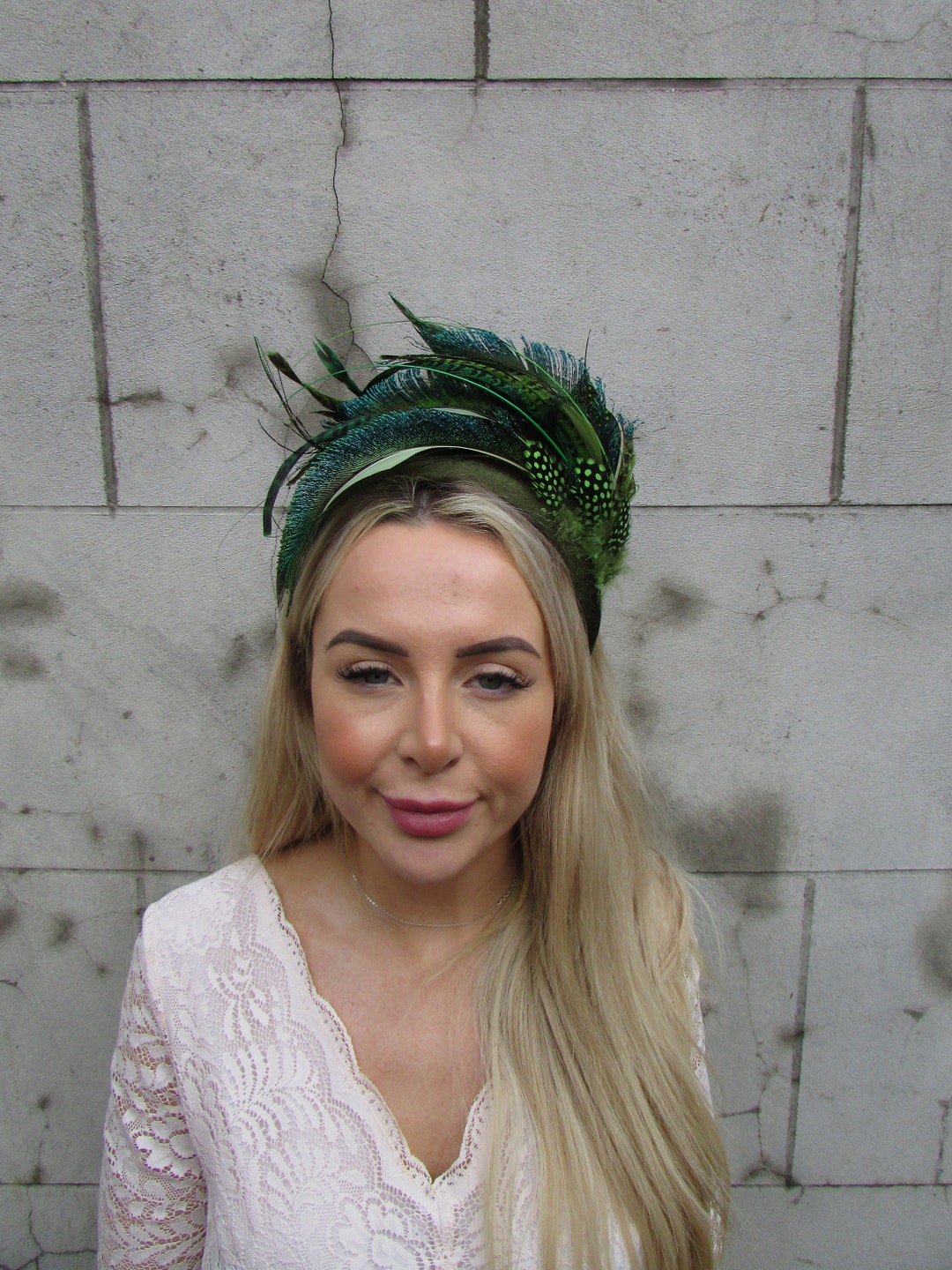 One off Piece Olive Green Pheasant Peacock Feather Velvet Padded ...