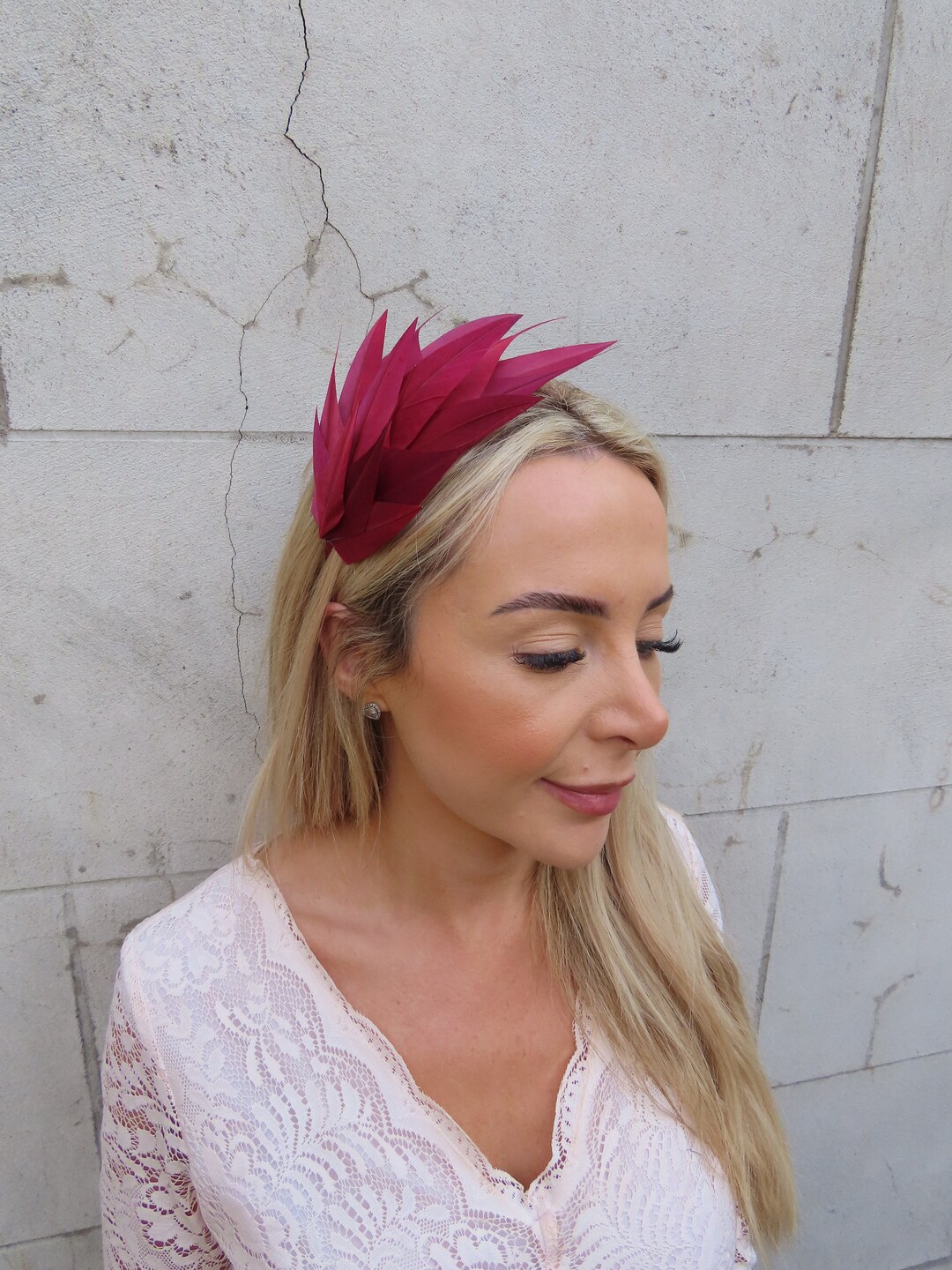 Burgundy Wine Red Feather Fascinator Races Wedding Guest Headpiece ...