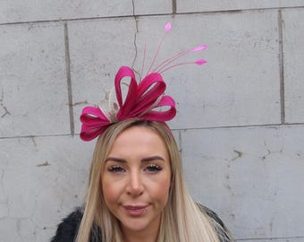 Fuchsia Pink & Orange Feather Fascinator Headband Headpiece Races ...