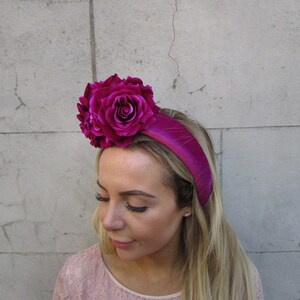 Fuchsia Magenta Pink Rose Flower Velvet Padded Headband Fascinator ...