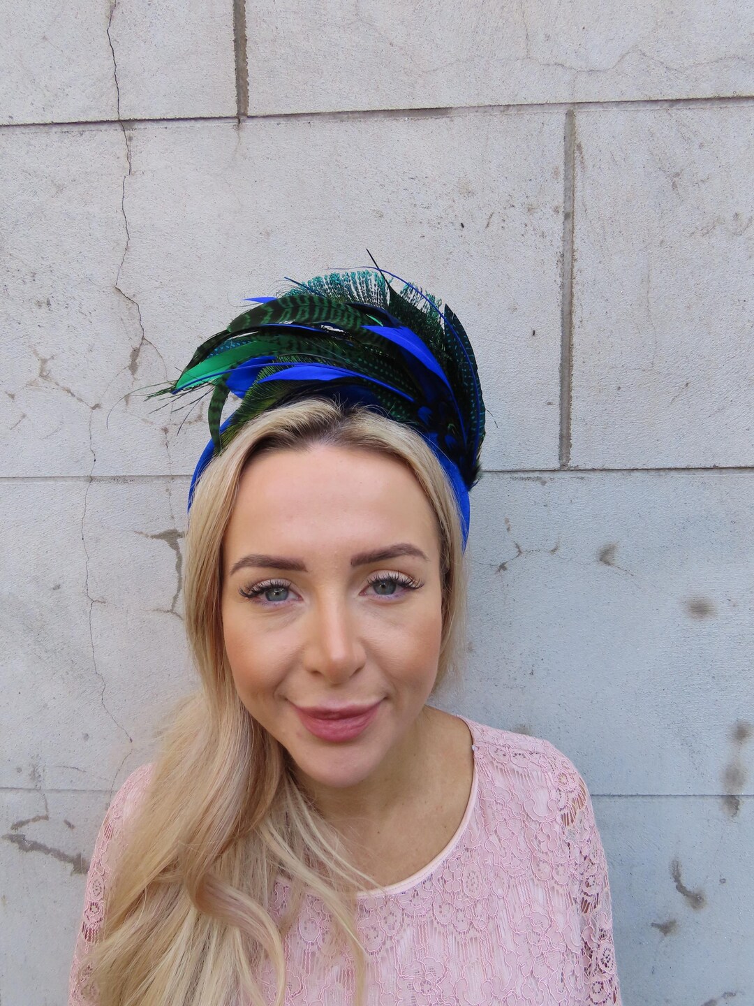 One off Piece Royal Blue Velvet Green Turquoise Peacock Feather ...