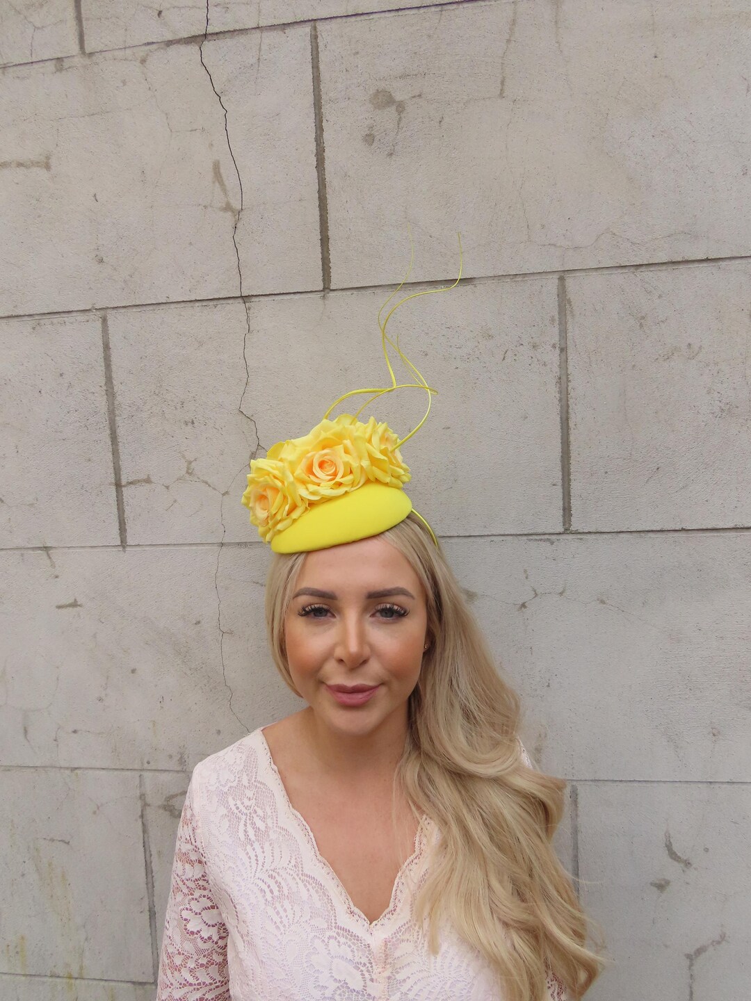 Yellow Rose Flower Feather Pillbox Hat Fascinator Wedding Races ...
