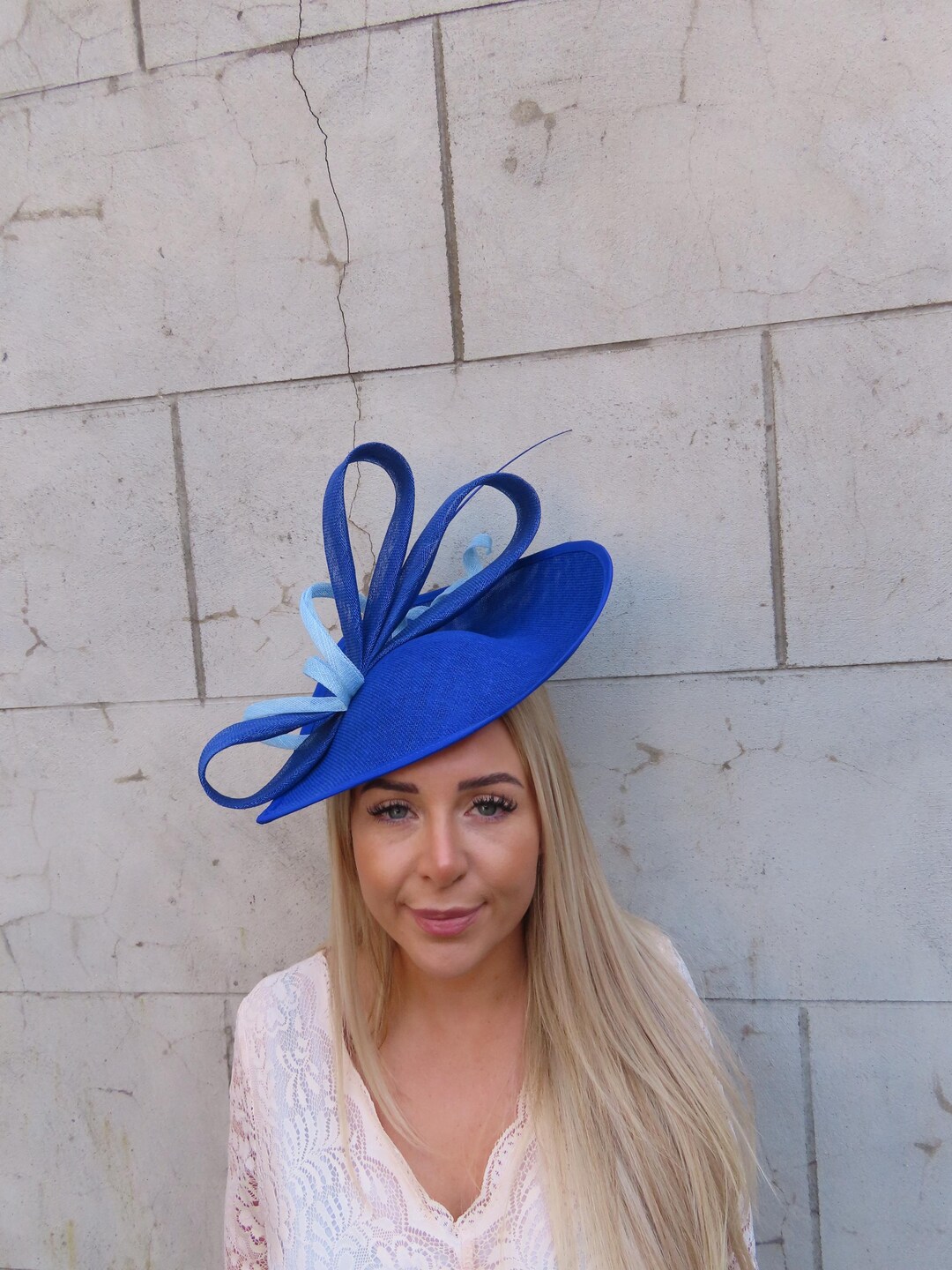 Large Royal Blue & Light Blue Hat Fascinator Big Teardrop Cobalt ...