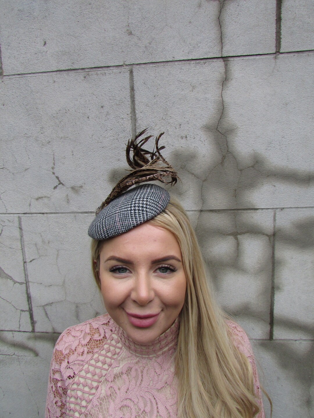 One off Piece - Black & off White Houndstooth Tweed Pheasant Feather ...
