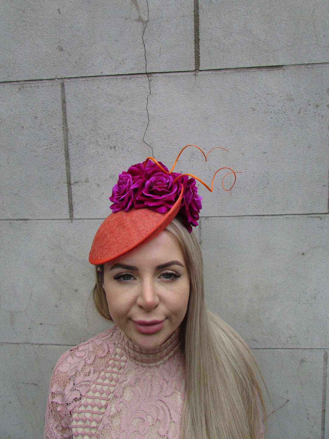 Burnt Orange Cerise Pink Fascinator Hat Sinamay Disc Saucer Headpiece ...