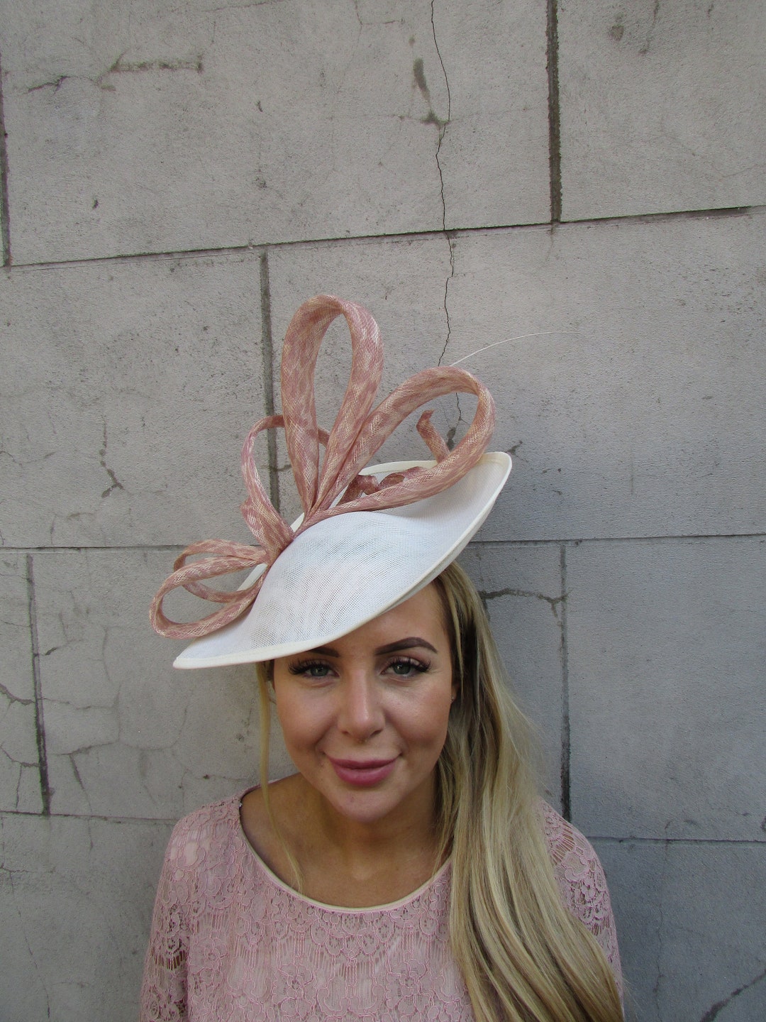 Large Nude Leopard Print Cream Feather Teardrop Fascinator Hat Headband ...