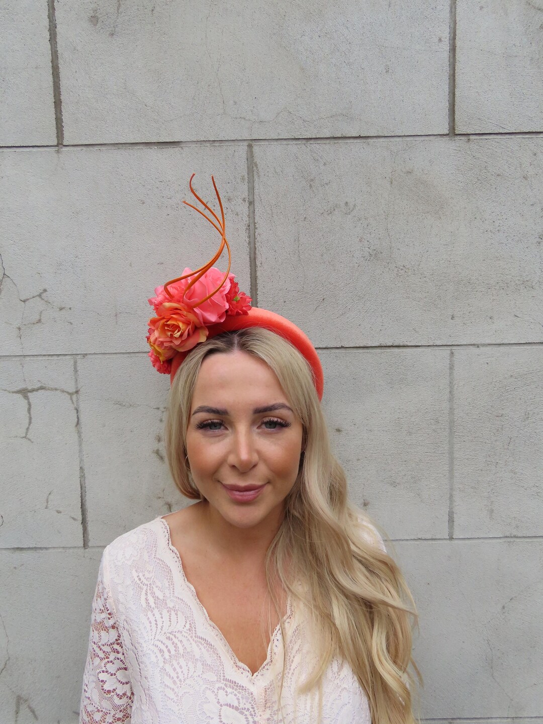 Burnt Orange & Coral Velvet Fascinator Rose Flower Padded Headband ...