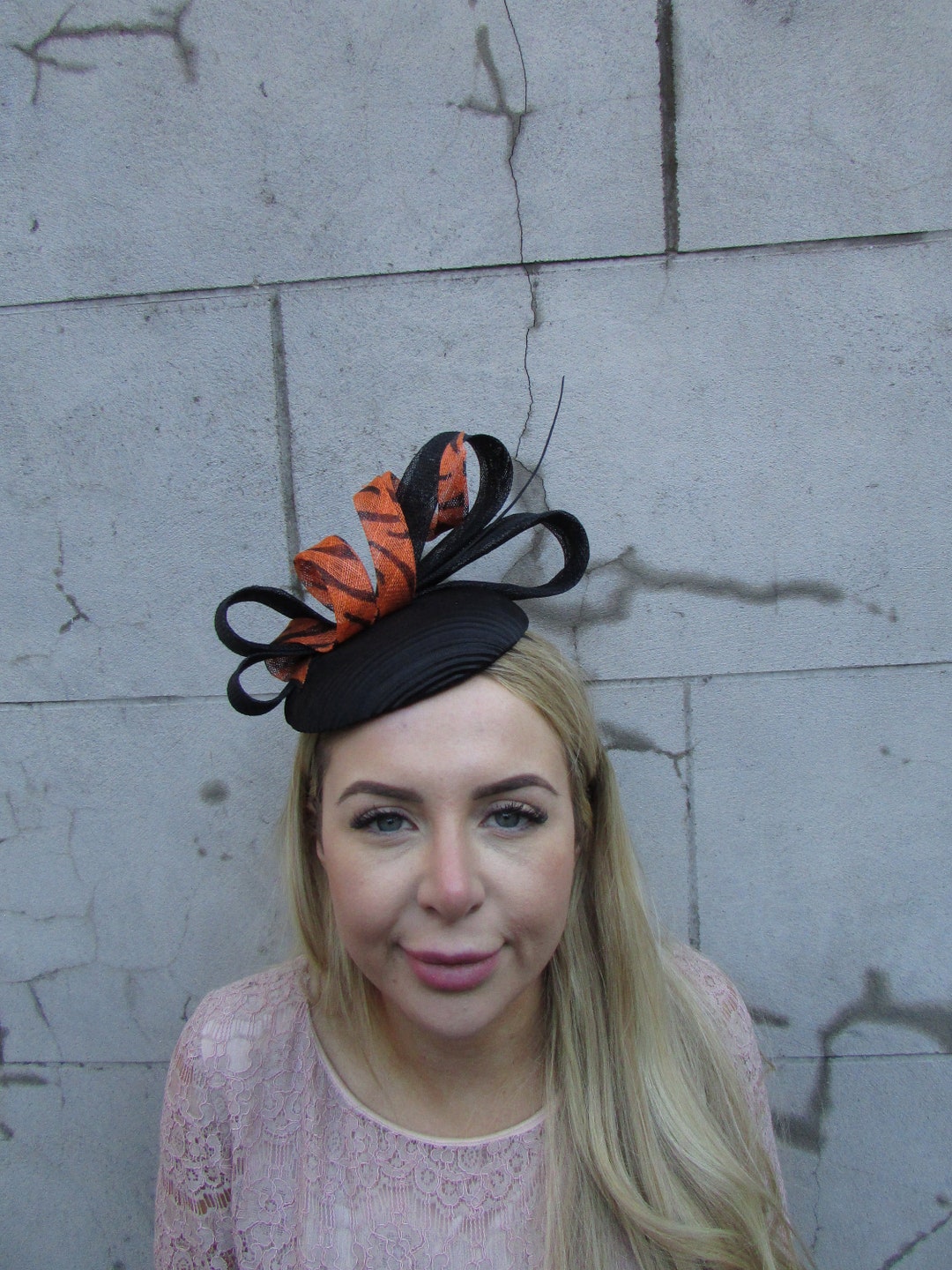 Black & Burnt Orange Animal Tiger Print Fascinator Hat Headband Wedding ...