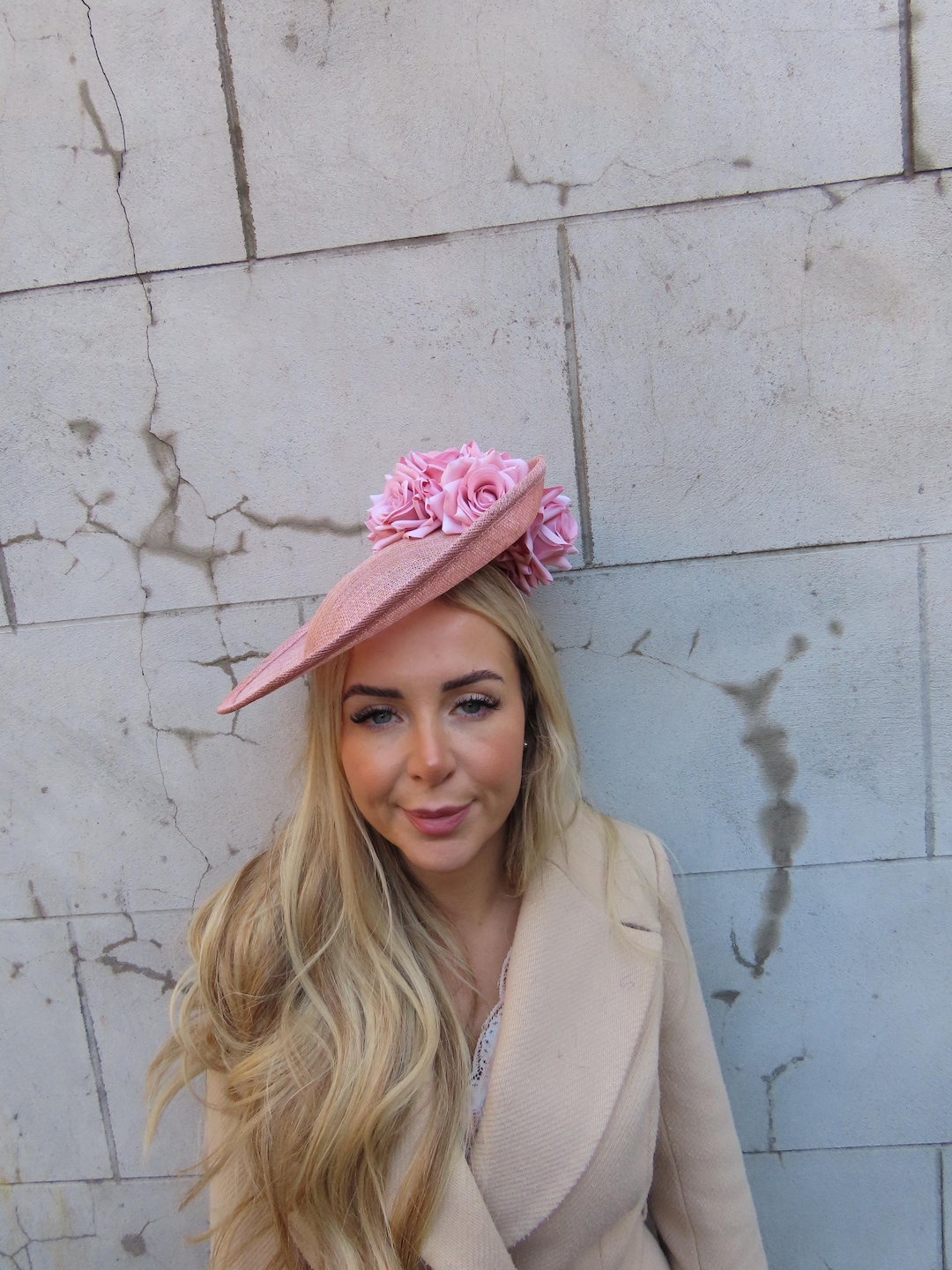 Large Dusky Pink Rose Flower Sinamay Hat Fascinator Disc Headband ...