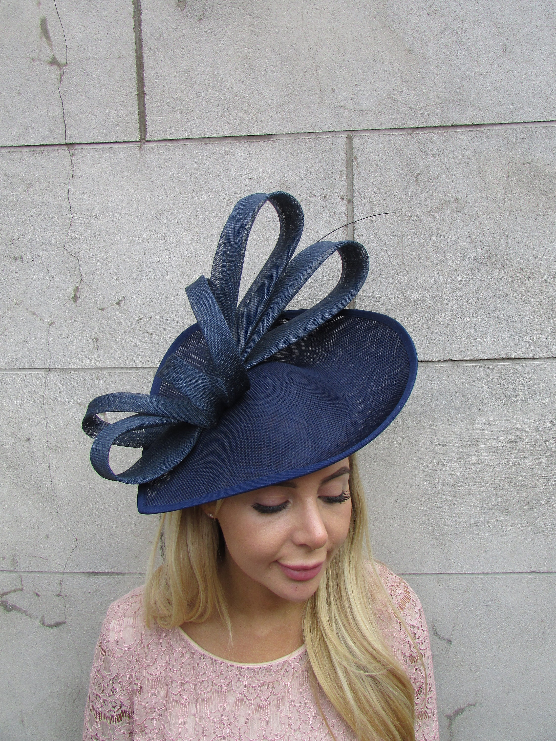 Large Navy Blue Feather Fascinator Hat Big Teardrop Wedding Ladies Day ...