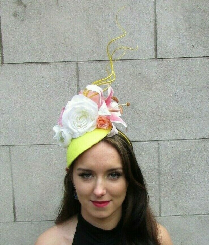 Yellow Cream Blush Pink Lily Rose Flower Hat Races Fascinator | Etsy