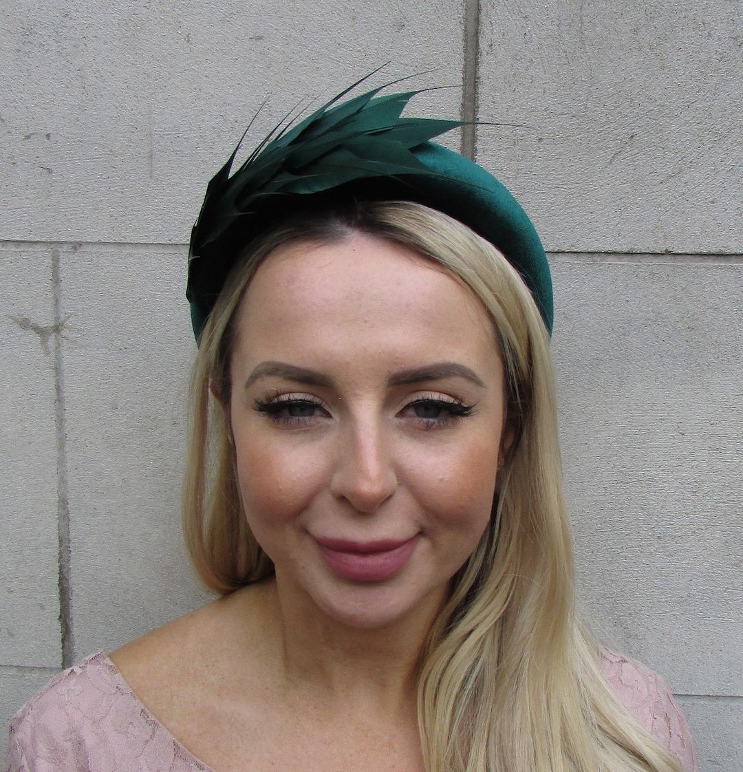 Bottle Green Fascinator Feather Velvet Padded Headband Fascinator ...