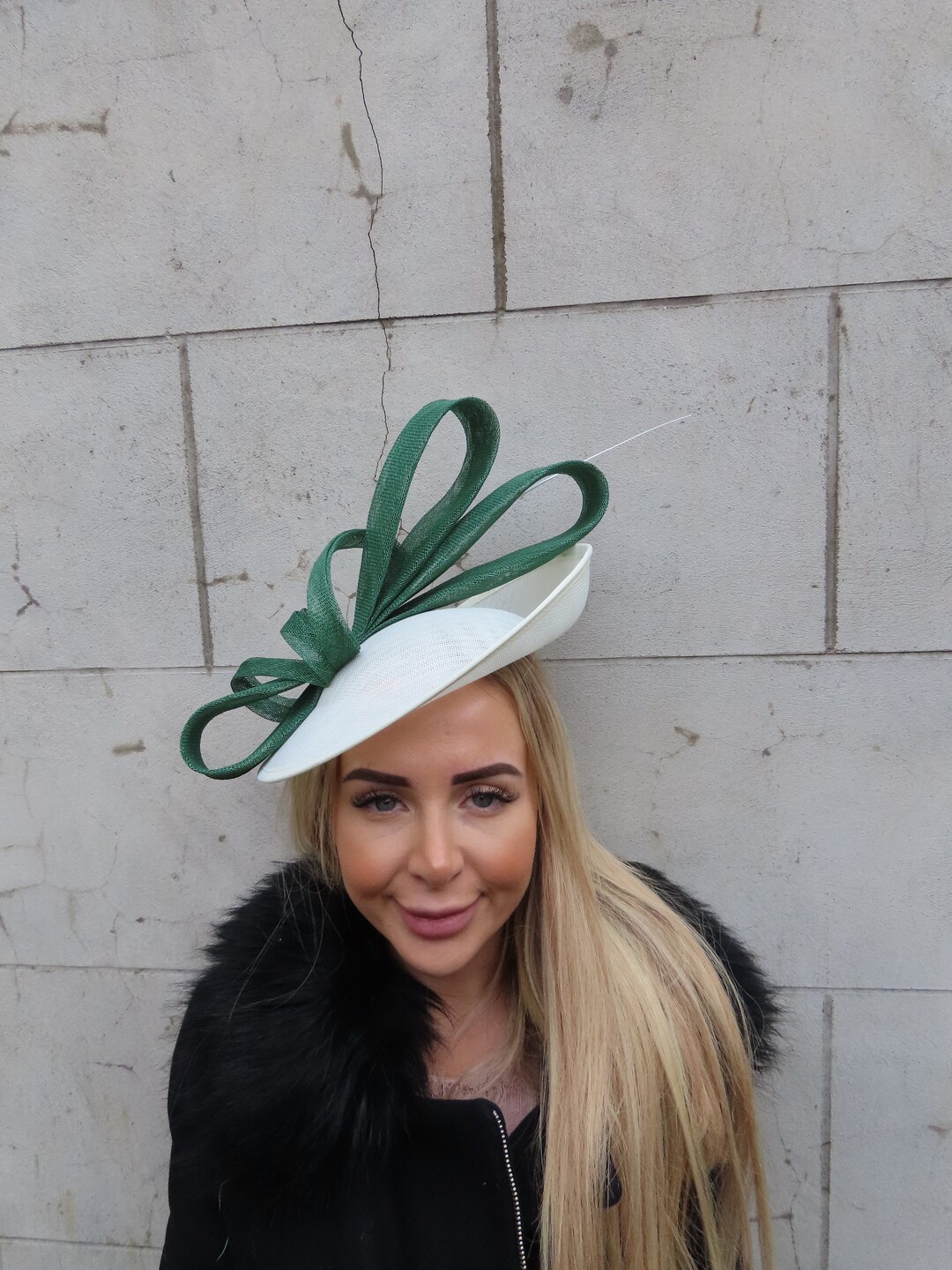 Large Cream Forest Bottle Green Statement Fascinator Disc Hat Races ...
