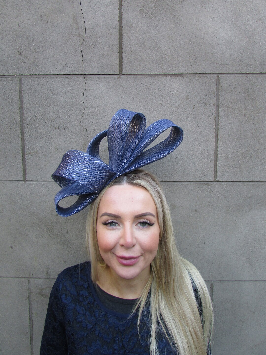 One off Piece - Large Navy Blue & Silver Sinamay Headband Headpiece ...