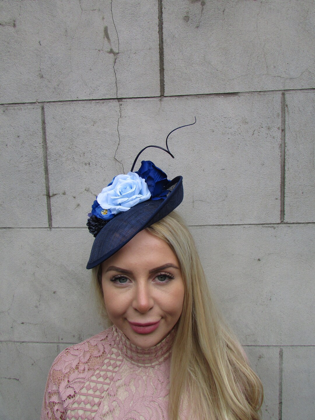 Navy Blue Sinamay Light Blue Royal Cobalt Cornflower Flower Fascinator ...