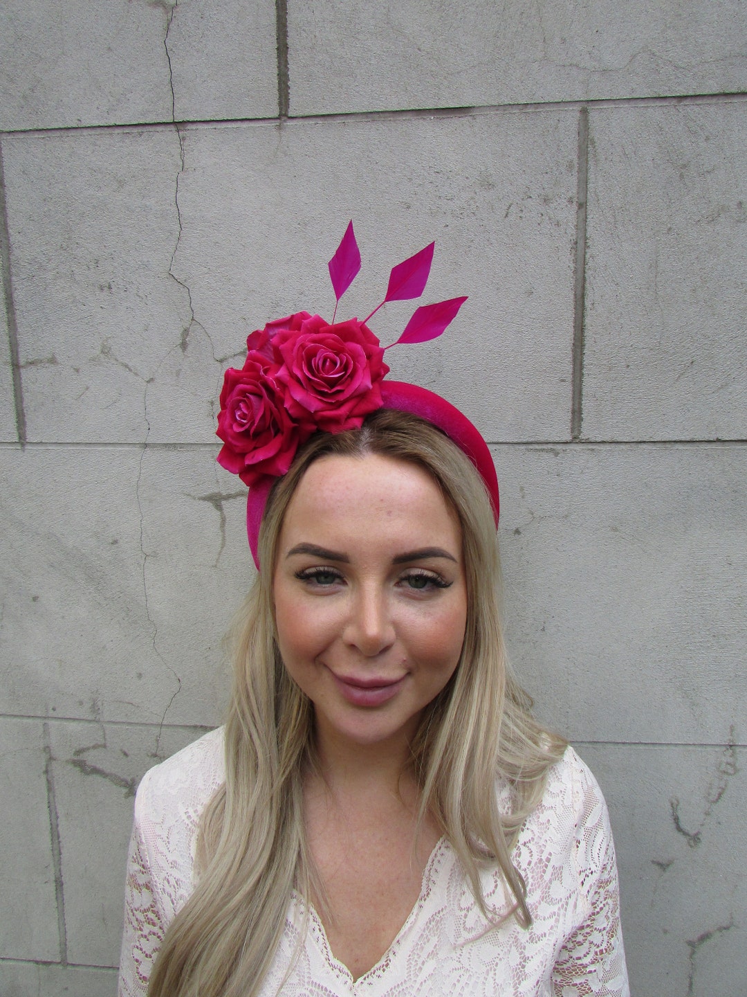 Cerise Hot Pink Rose Flower Velvet Padded Headband Fascinator Headpiece ...