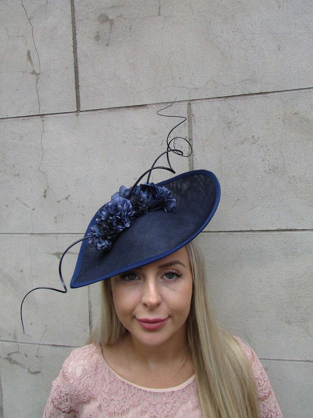 Large Navy Blue Dark Blue Flower Feather Fascinator Hat Big Teardrop ...