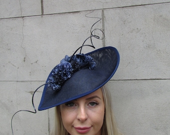 New Large Navy Blue Orange Coral Hot Pink Cerise Rose Flower Fascinator ...