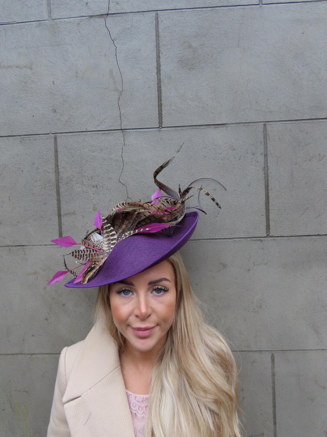 Large Plum Purple Grape Brown Pheasant Feather Fascinator Hat Big ...