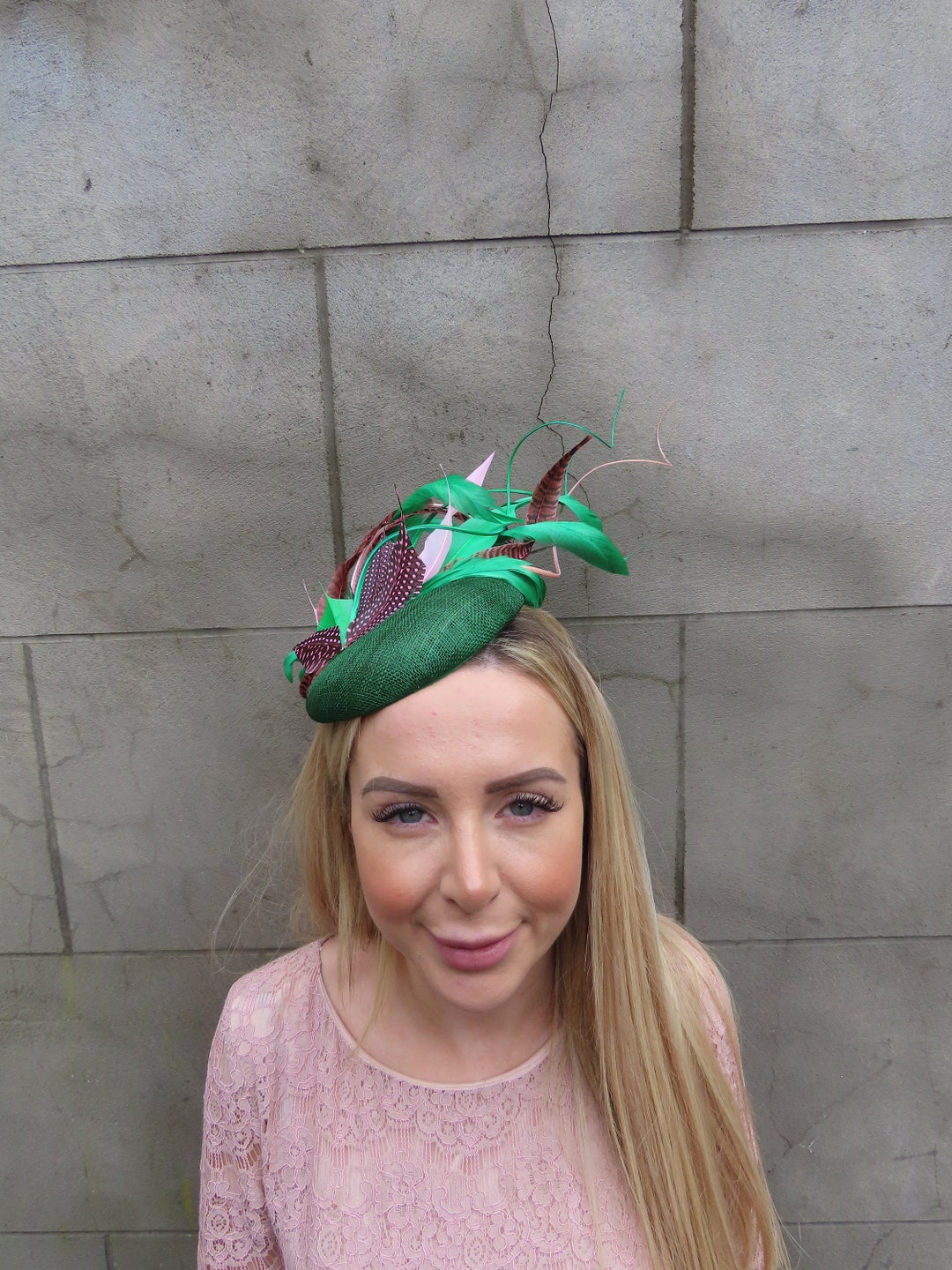One off Piece - Emerald Forest Green Dusky Blush Pink Peacock Feather ...