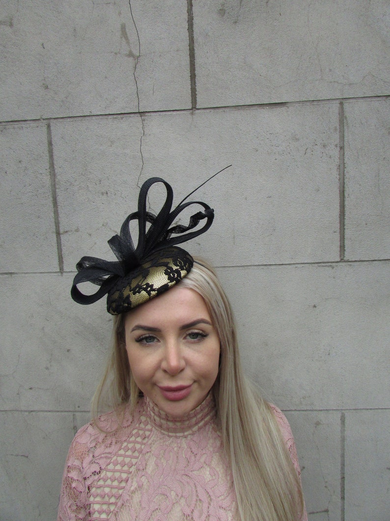 Black & Gold Statement Lace Fascinator Hat Headband Wedding - Etsy
