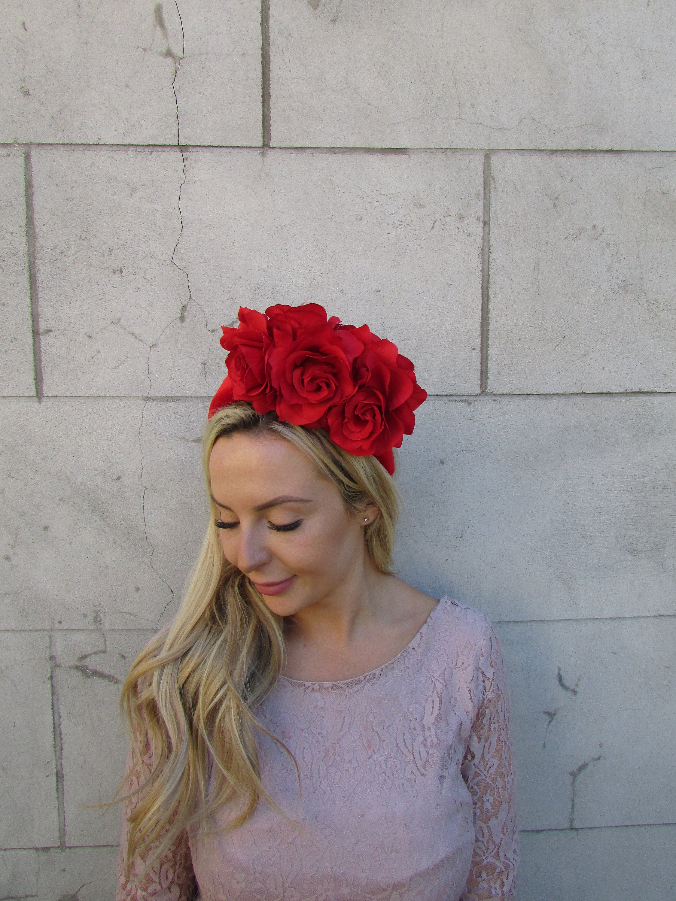Bright Red Rose Flower Velvet Padded Headband Fascinator - Etsy
