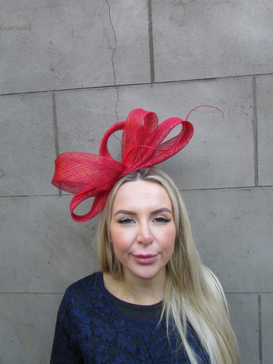 One off Piece - Large Red & Gold Fascinator Headband Headpiece Races ...