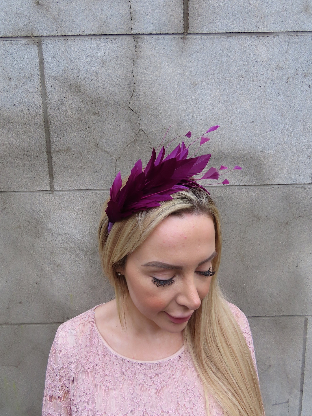 Plum Grape Purple Feather Fascinator Races Wedding Guest Headpiece ...
