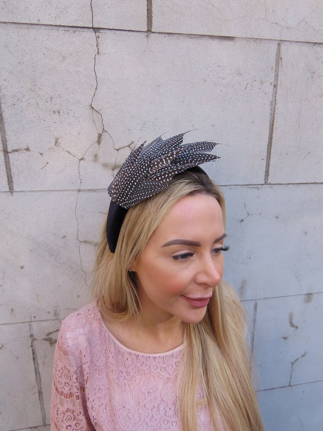 Black & White Spotty Feather Velvet Padded Headband Fascinator Races ...
