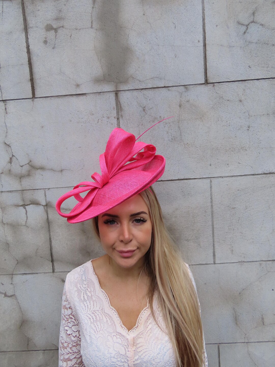 Hot Pink Sinamay Disc Hat Hatinator Fascinator One off Piece U11112 - Etsy