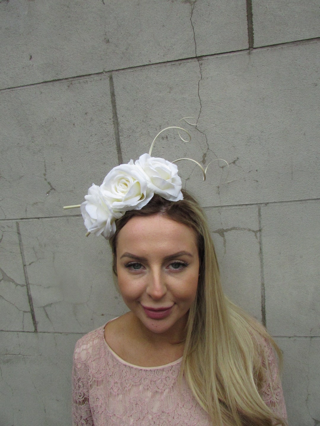 Large Cream Rose Flower Statement Feather Fascinator Headband Headpiece ...