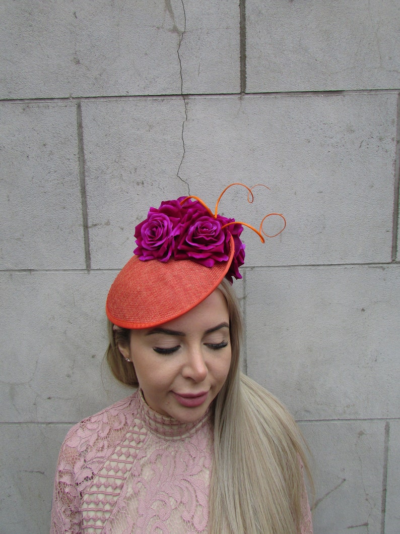 Burnt Orange Cerise Pink Fascinator Hat Sinamay Disc Saucer Headpiece ...
