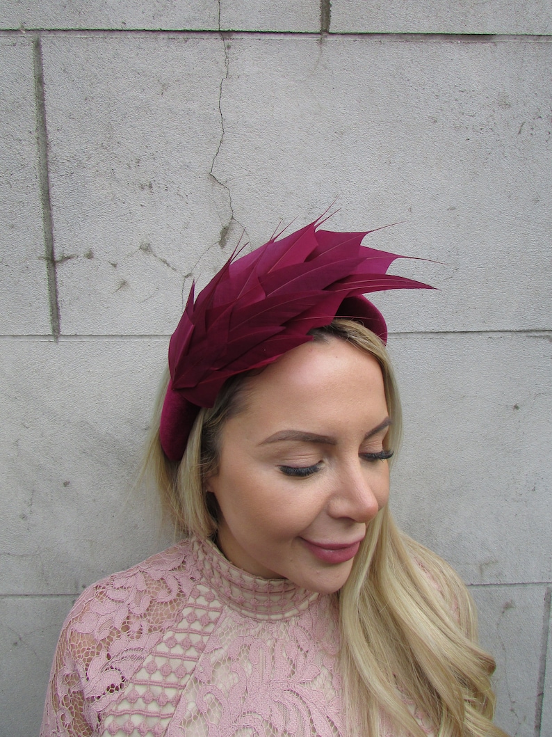 New Dark Burgundy Fascinator Wine Dark Red Feather Velvet - Etsy UK