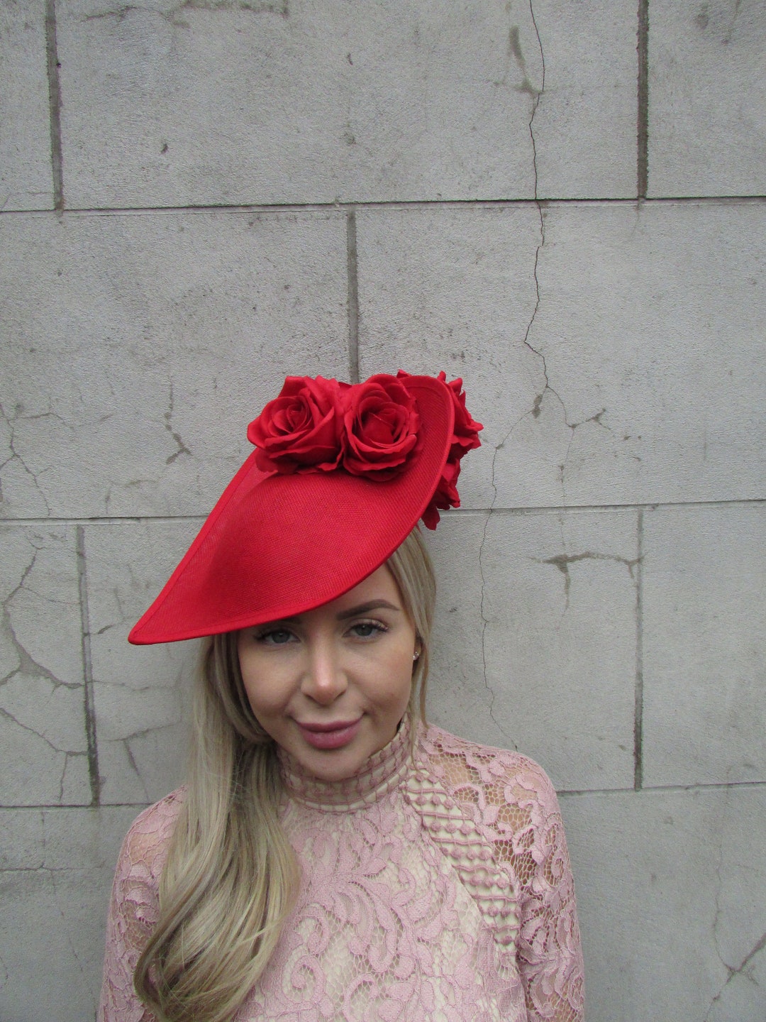 Dramatic Floral Hatinator Large Red Rose Flower Teardrop Fascinator Hat ...