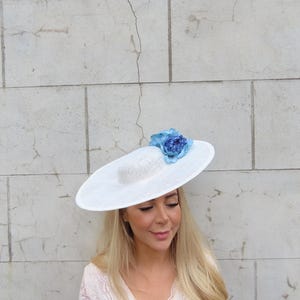 Large Ivory Cream & Cornflower Blue Flower Floral Fascinator Disc Hat ...