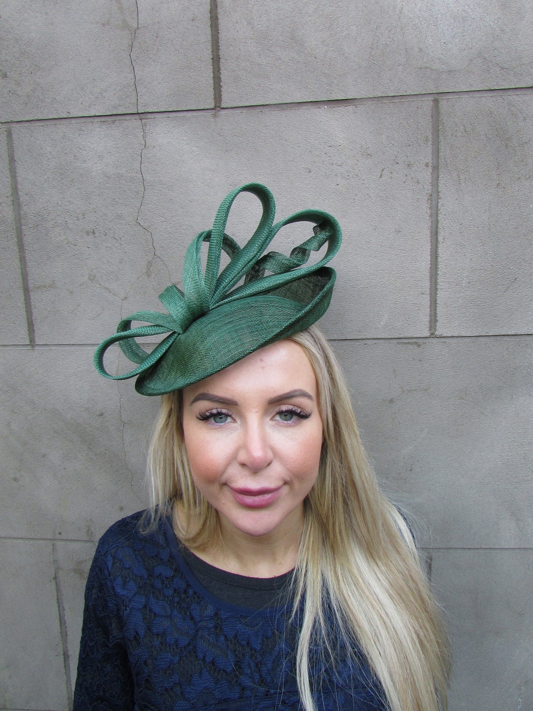 Bottle Green Sinamay Disc Hat Hatinator Races Wedding Guest Headband ...