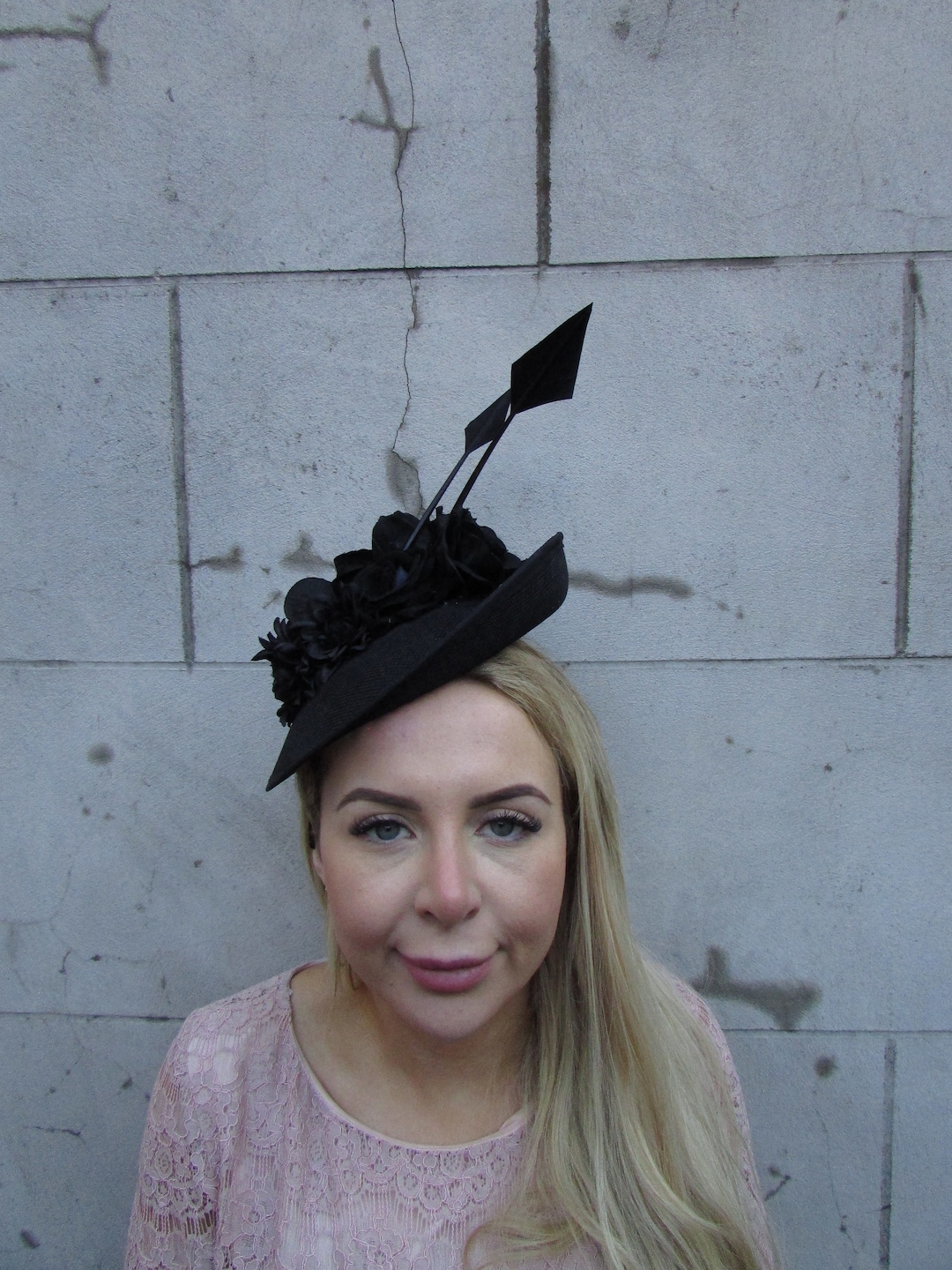 Large Black Rose Flower Fascinator Disc Hat Hatinator Races Wedding ...