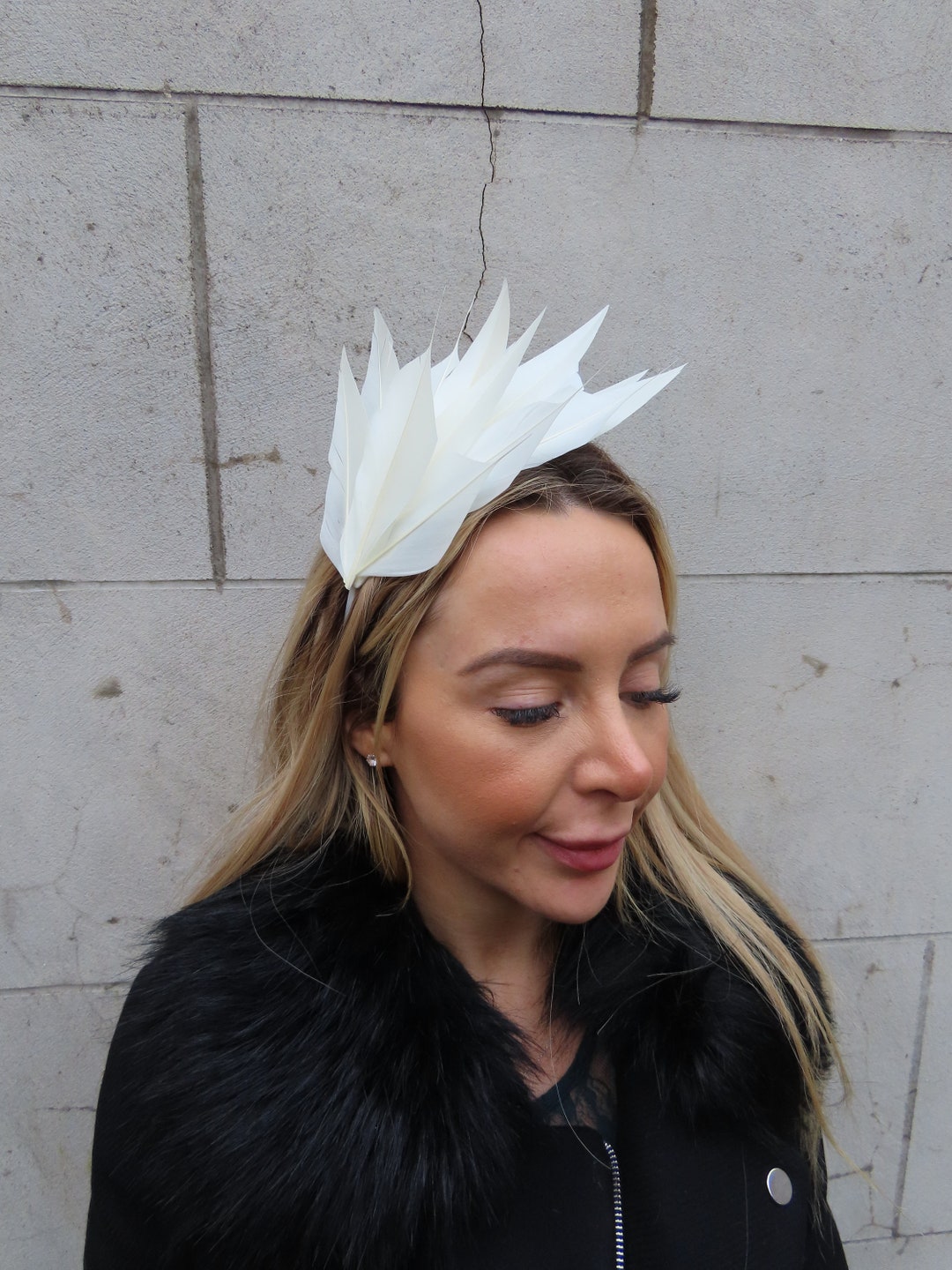 Ivory Light Cream Feather Fascinator Races Wedding Guest Headpiece ...