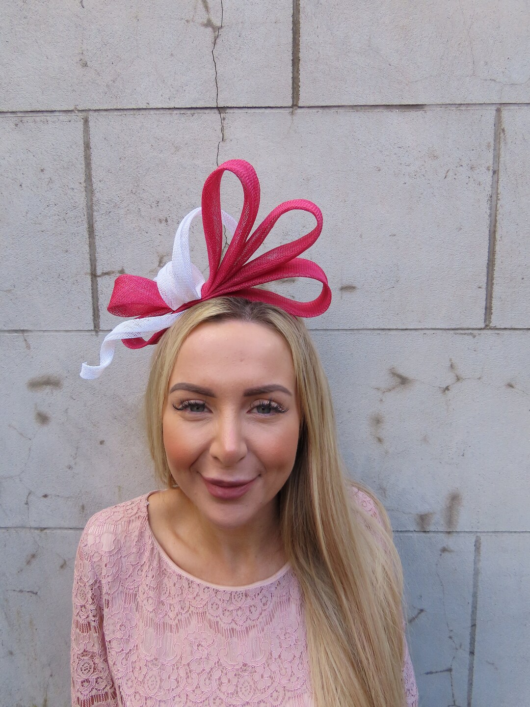 Cerise Hot Pink & White Fascinator Headband Headpiece Races Wedding ...