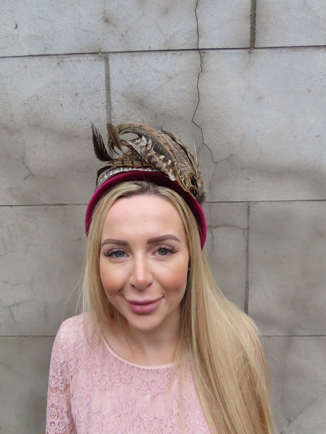 One off Piece Burgundy Wine Red Brown Pheasant Feather Velvet Padded ...